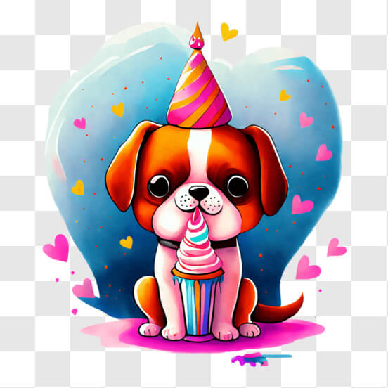 Download Cartoon Dog with Birthday Hat and Cupcake PNGs Online ...