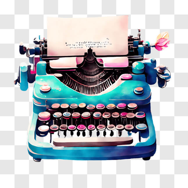 Download Blue Vintage Typewriter with Paper PNGs Online - Creative Fabrica