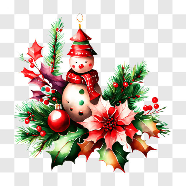 Download Christmas scene with snowman, holly, and poinsettias PNGs ...