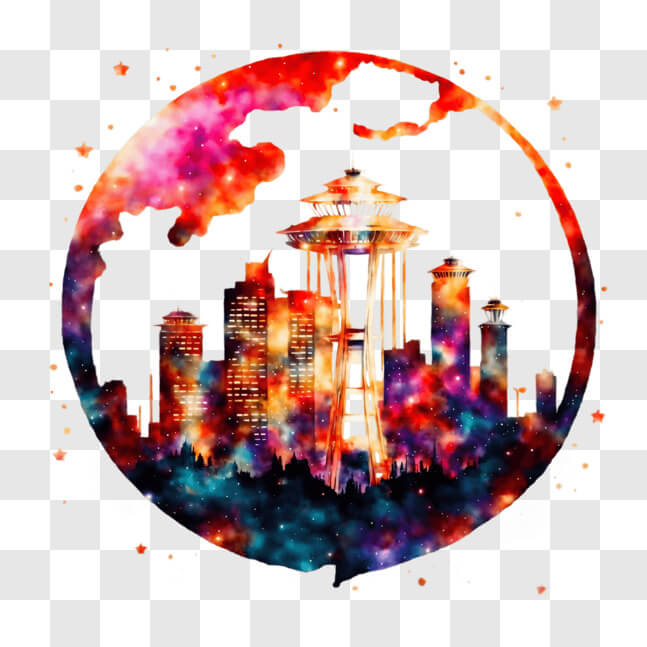 Download Colorful Abstract Seattle Skyline with Space Needle PNGs ...
