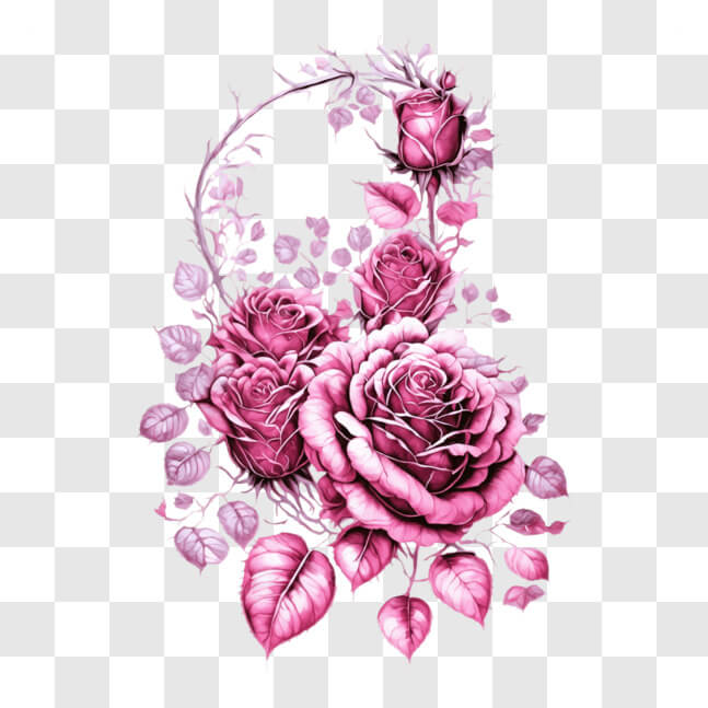 Download Abstract Floral Design with Pink Roses on Black Background ...