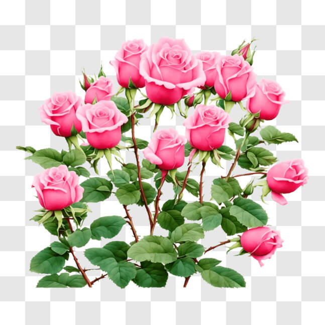 Download Pink Roses with Green Leaves PNGs Online - Creative Fabrica