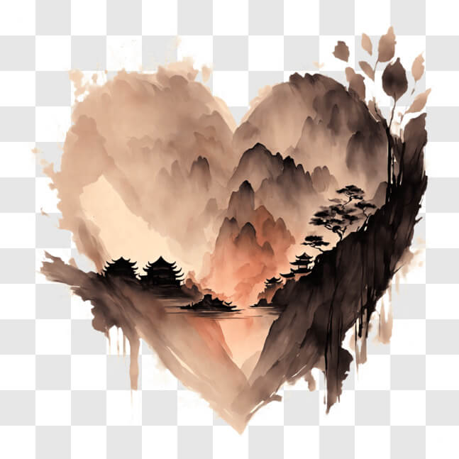 Download Heart-shaped Landscape with Mountains, Waterfalls, and Trees ...