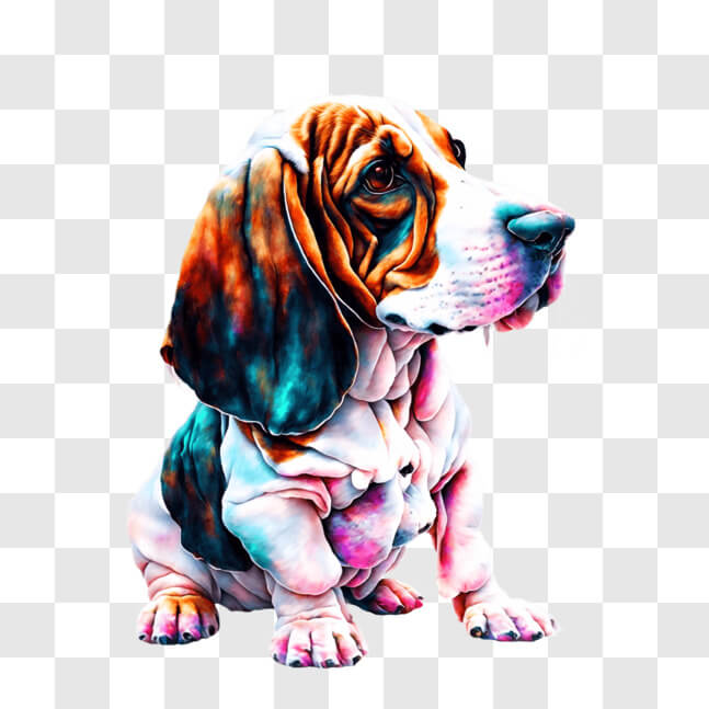 Download Colorful Basset Hound Dog Sitting on Hind Legs PNGs Online ...