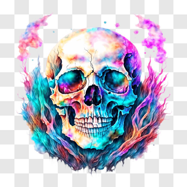 Download Colorful Flame Skull on Black Background PNGs Online - Creative Fabrica