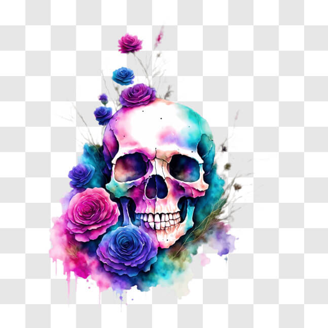Download Dark and Moody Skull with Watercolor Roses PNGs Online ...