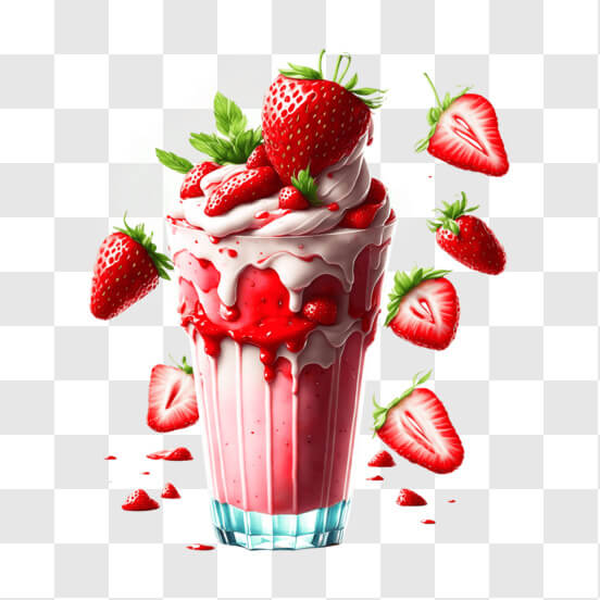 Descarga Delicioso batido de fresa con crema batida y fresas PNGs En ...