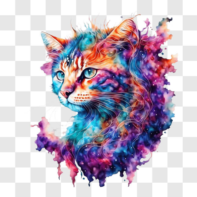 Download Colorful Cat Face with Bright Blue Eyes and Swirling Galaxy ...