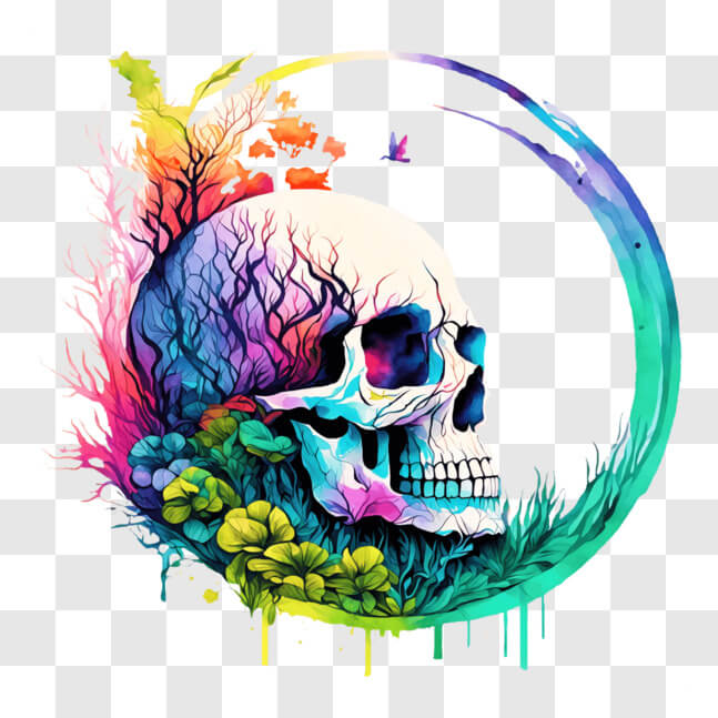 Download Colorful Skull with Paint Splatters PNGs Online - Creative Fabrica