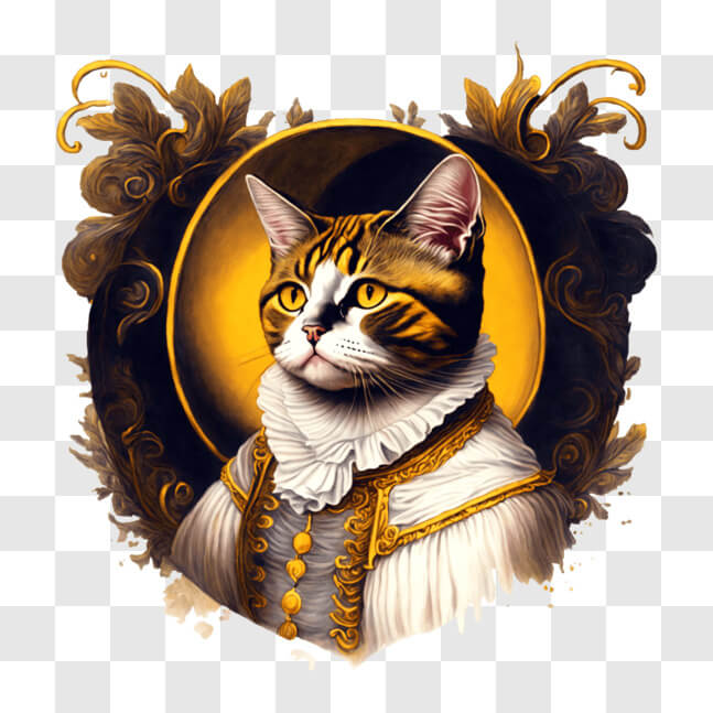 Download Medieval Cat in Ornate Gold Outfit PNGs Online - Creative Fabrica