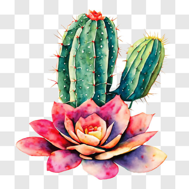 Download Watercolor Painting of Pink and Green Cactus Plants PNGs ...