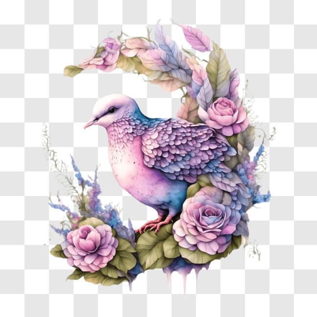 Download Purple Dove on Pink Flowers and Leaves PNGs Online - Creative ...