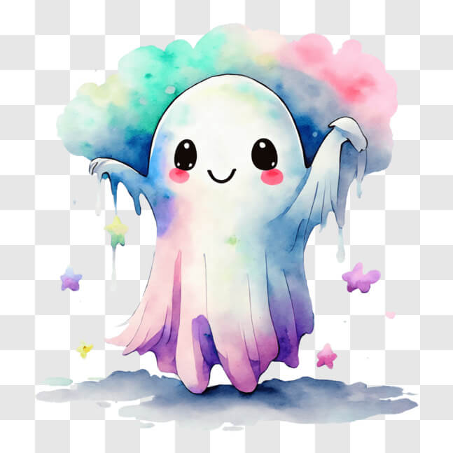 Download Cute Ghost with Colorful Clouds and Stars PNGs Online ...