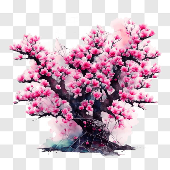 Download Pink Cherry Blossom Tree with Geometric Background PNGs Online ...