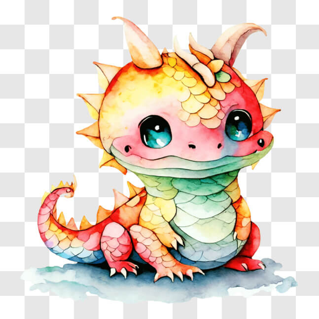 Download Cute Watercolor Dragon Sitting on the Ground PNGs Online ...
