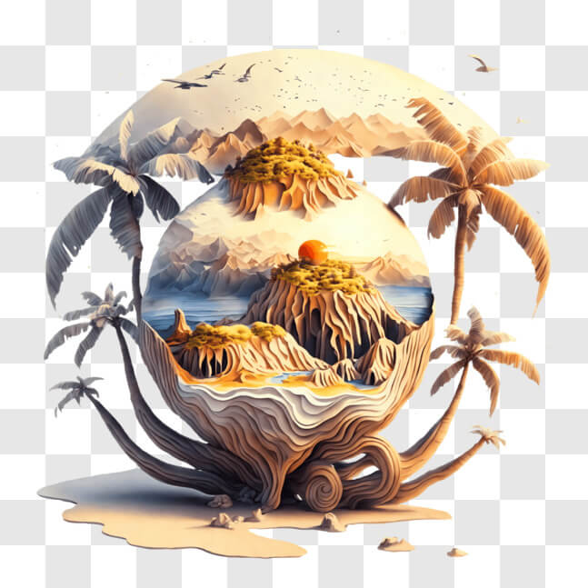 Download Tropical Island 3D Illustration with Palm Trees, Sun, and ...