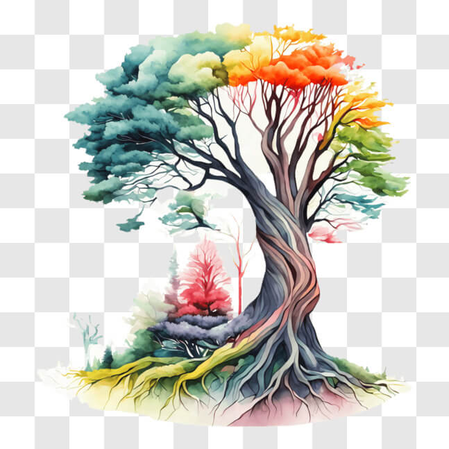 Download Colorful Tree with Roots in Idyllic Forest Landscape PNGs ...