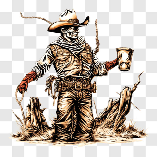 Download Illustration of a Cowboy with Rodeo Equipment PNGs Online ...