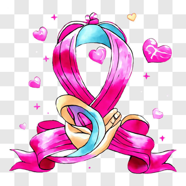Download Pink Ribbon with Hearts for Breast Cancer Awareness PNGs ...