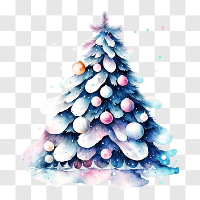 Download Watercolor Christmas Tree with Snowballs and Colorful ...