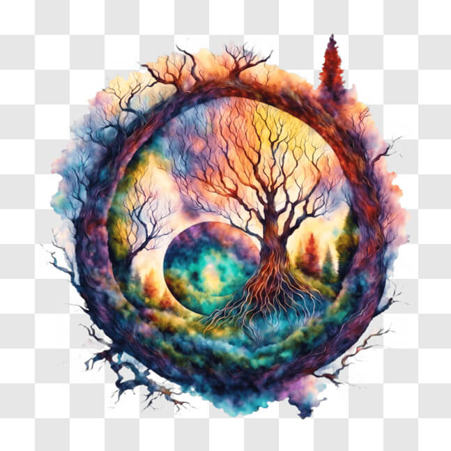 Download Balance and Harmony: Colorful Octagon Tree Painting PNGs ...