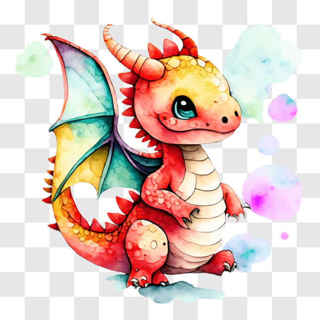 Download Cartoon Dragon with Colorful Wings and Bubbles PNGs Online ...