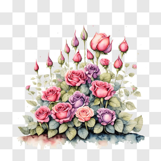 Download Arrangement of Pink and Purple Roses on Black Background PNGs ...