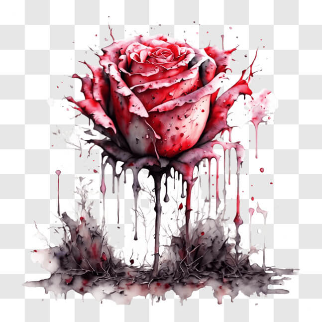 Download Red Rose with Dripping Paint PNGs Online - Creative Fabrica
