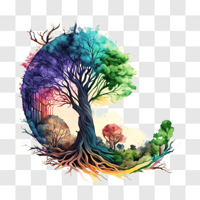 Download Colorful Equinox Tree Artwork PNGs Online - Creative Fabrica