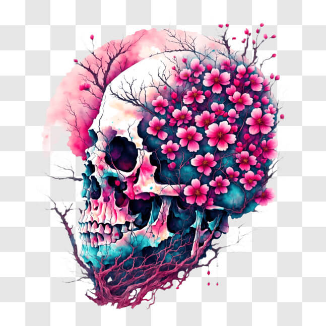 Download Skull with Pink Blossoms - Artistic Expression of Nature and ...