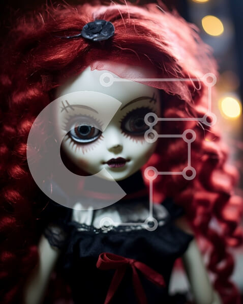 Stunning Red-haired Doll with Black Makeup stock photo | Creative Fabrica