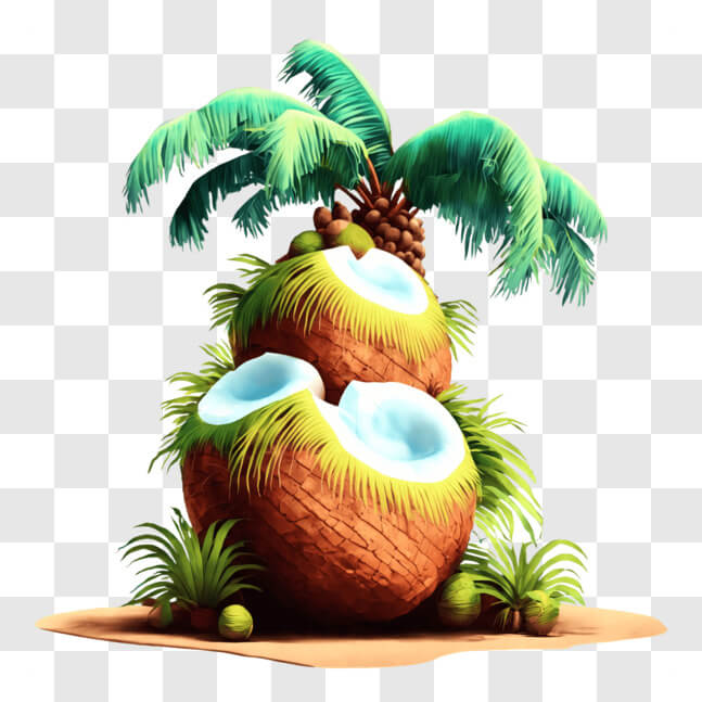 Download Coconut Tree with Two Coconuts in a Tropical Setting PNGs ...