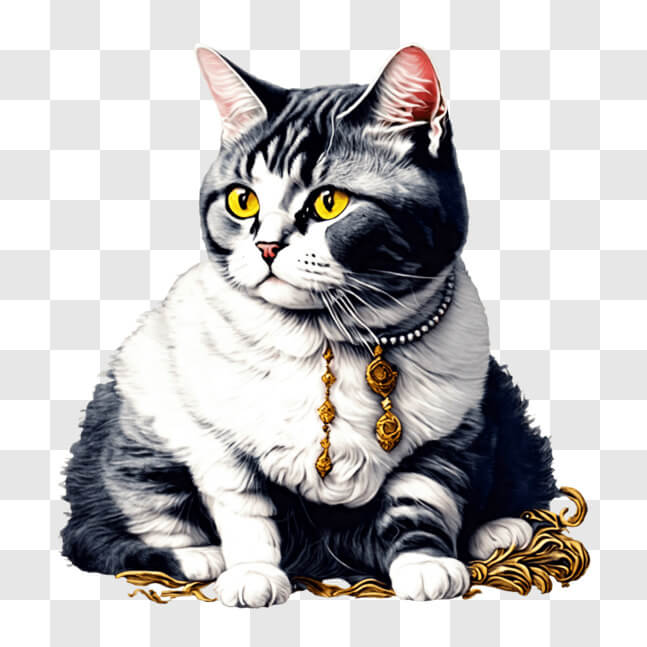 Download Gray and White Cat with Gold Chains PNGs Online - Creative Fabrica