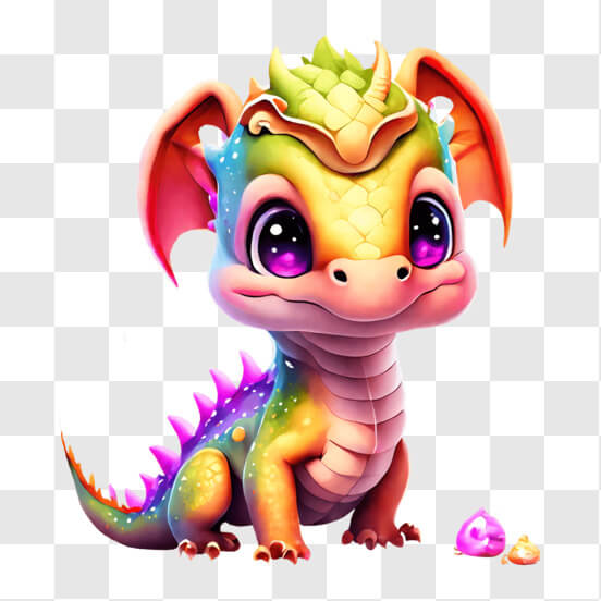Download Adorable Cartoon Dragon with Green and Purple Scales PNG ...