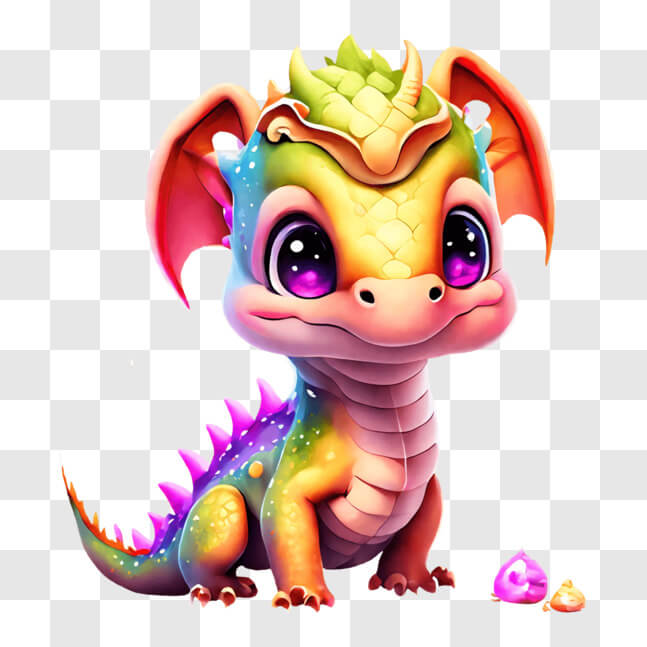 Download Colorful Baby Dragon with Pink and Purple Eyes PNGs Online ...