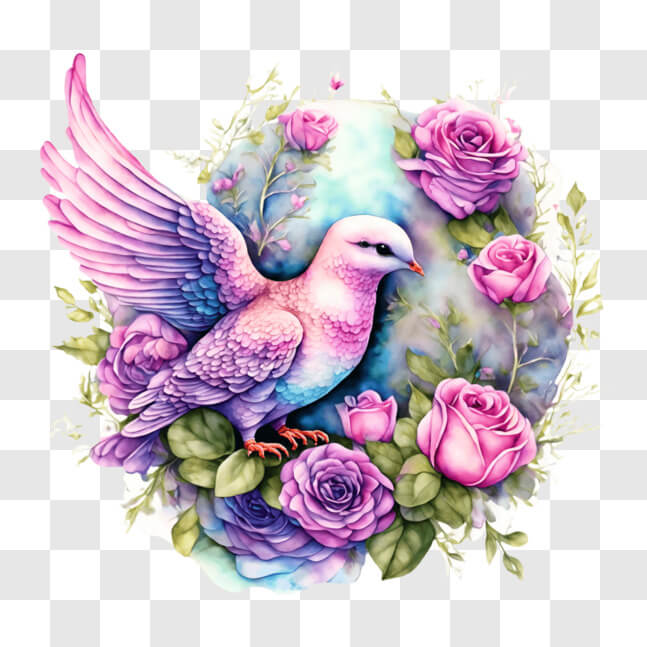 Download Pink Dove with Purple Roses PNGs Online - Creative Fabrica