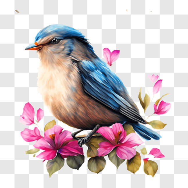 Download Bird Enjoying the Beauty of Pink Flowers PNG Online - Creative ...