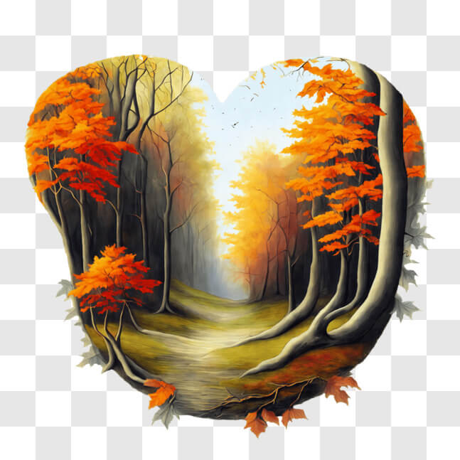 Download Heart-shaped Autumn Forest Painting PNGs Online - Creative Fabrica