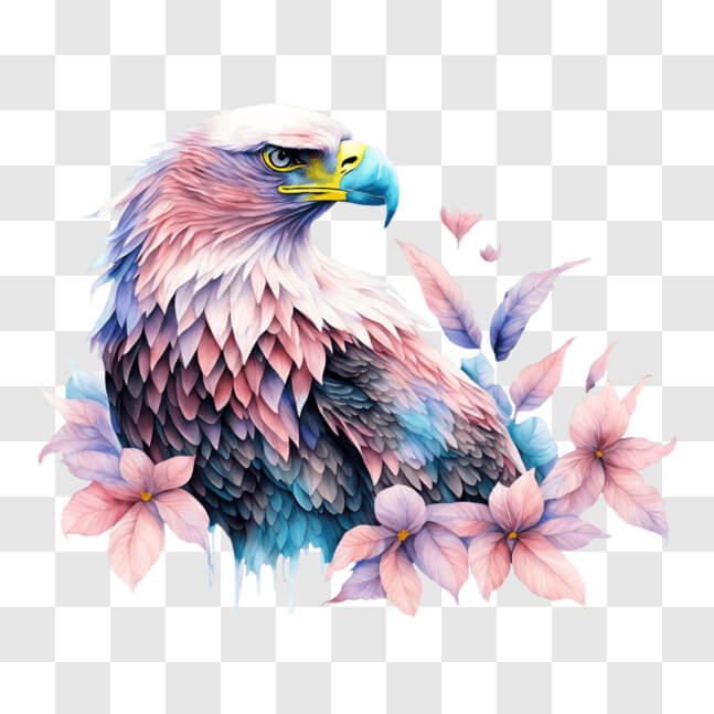 Download Watercolor Painting of Eagle with Pink Flowers PNGs Online ...