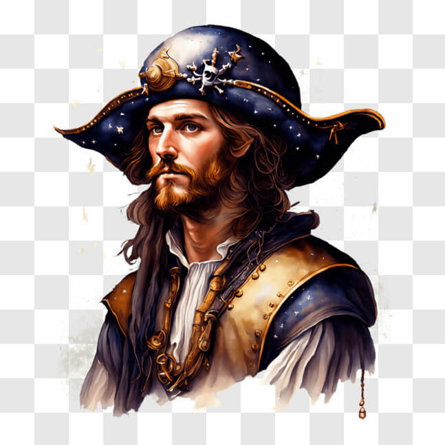Download Pirate Man with Long Hair and Beard PNGs Online - Creative Fabrica