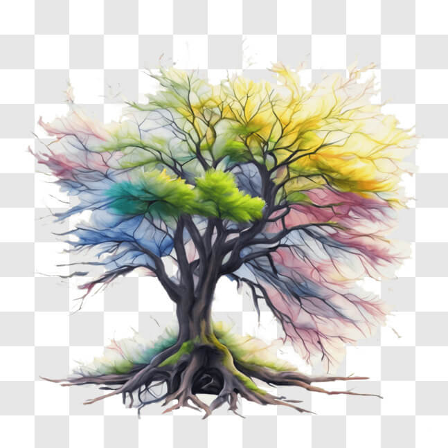 Download Colorful Tree with Multicolored Leaves and Branches PNGs ...