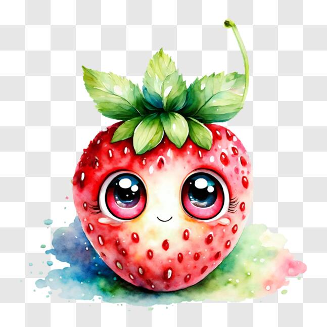 Download Cute Strawberry Sticker with Big Eyes and Pink Lips PNGs ...