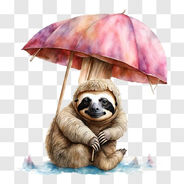 Download Sloth under colorful umbrella PNGs Online - Creative Fabrica