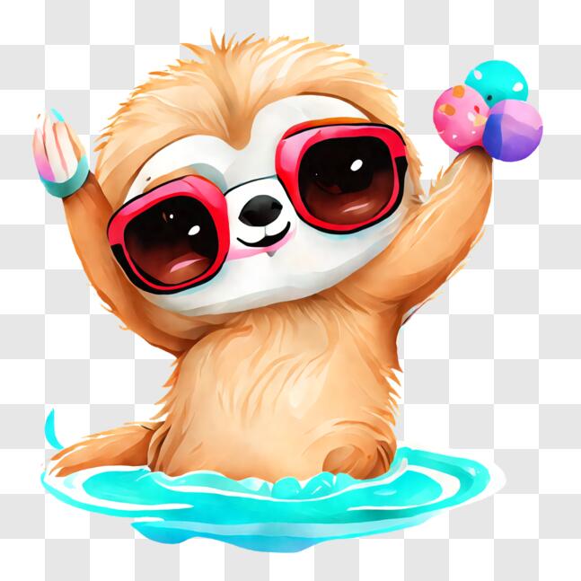 Download Sloth wearing sunglasses and playing with an orange ball in ...