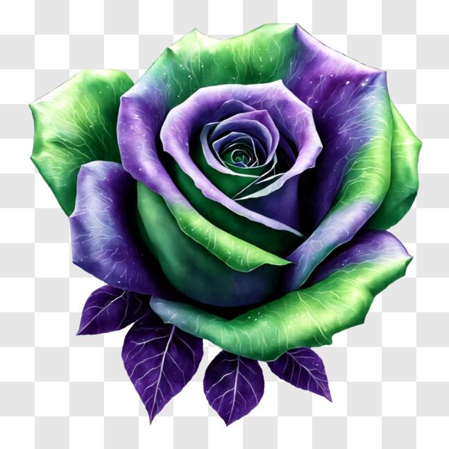 Download Purple and Green Rose with Leaves PNGs Online - Creative Fabrica