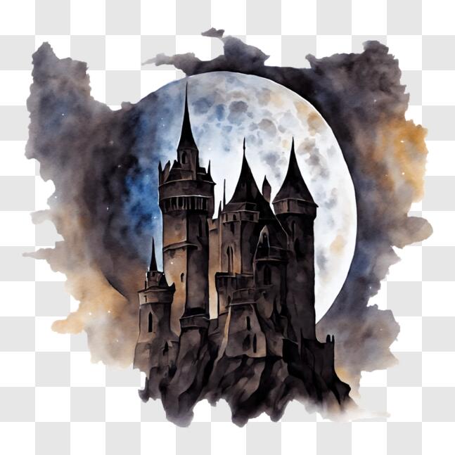 Download Castle in Moonlight Watercolor Painting PNGs Online - Creative ...