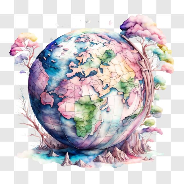 Download Watercolor Painting of the Earth with Colorful Flowers and ...