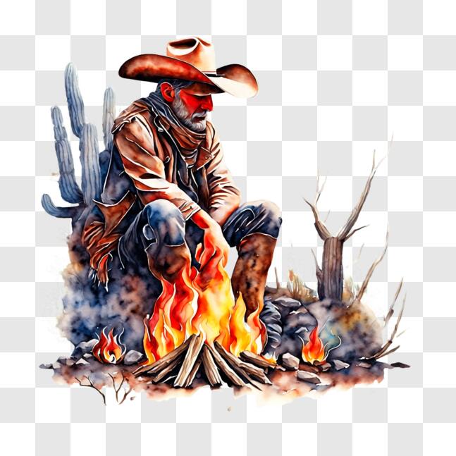 Download Cowboy Sitting Around Campfire PNGs Online - Creative Fabrica