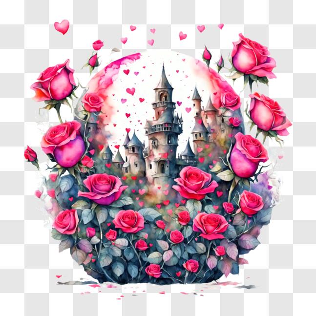 Download Pink Castle surrounded by Flowers and Hearts PNGs Online ...