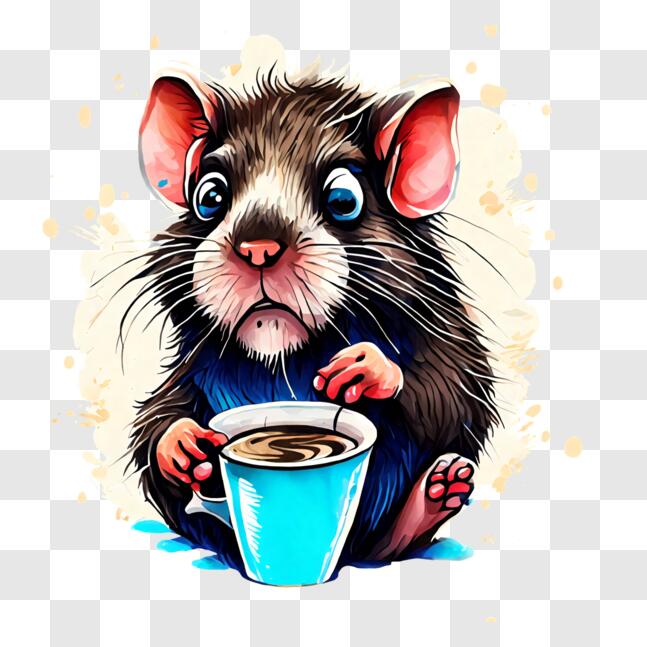 Download Cartoon Rat Drinking Coffee PNGs Online - Creative Fabrica